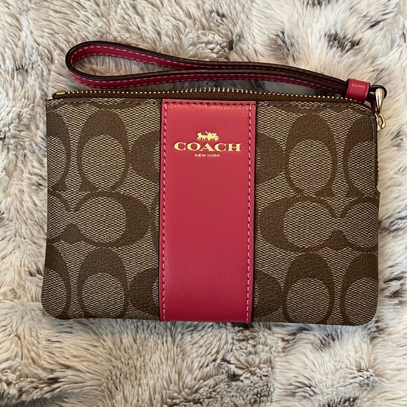 Bags | Coach Corner Zip Wristlet In Signature Canvas | Poshmark